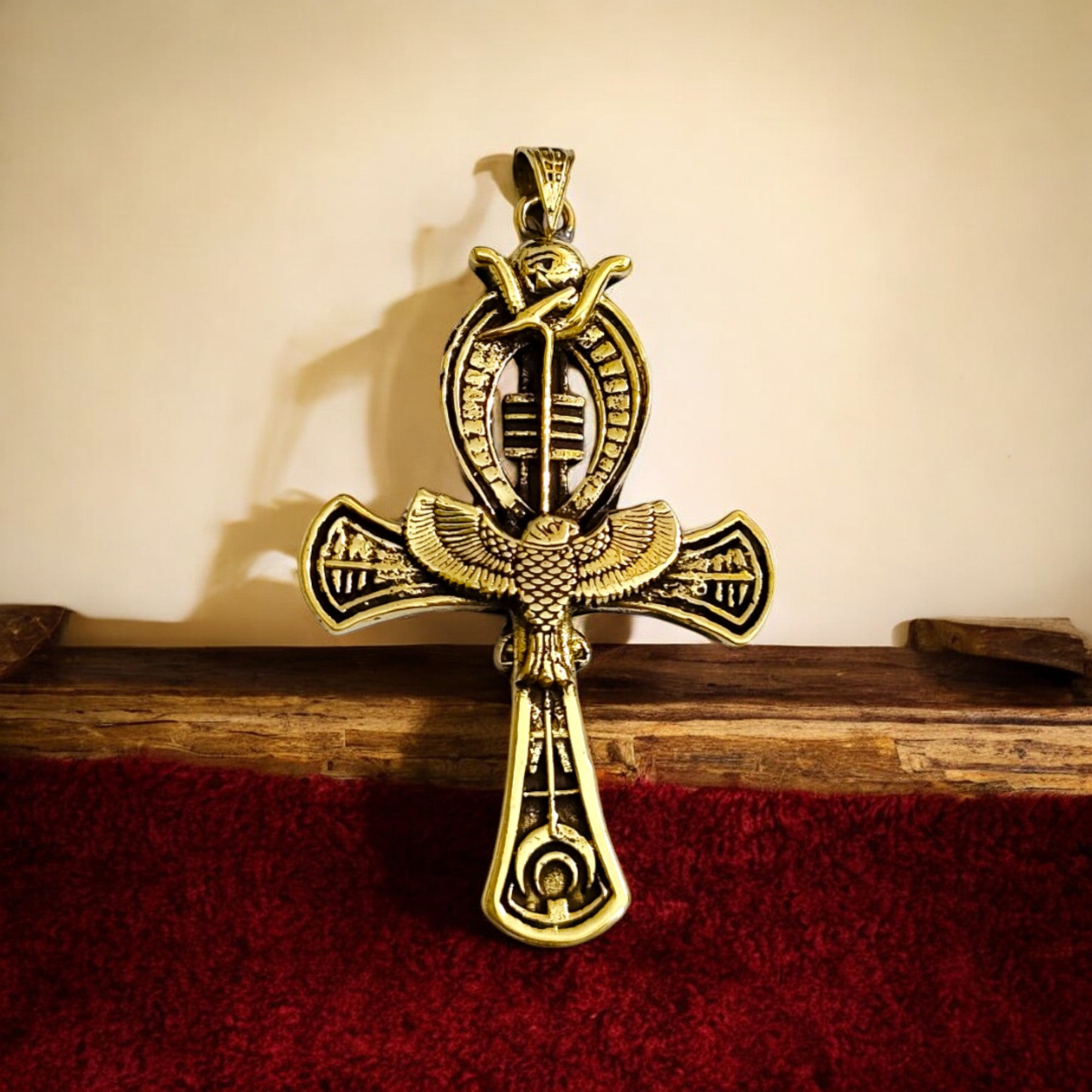 Djed Piillar Horus Ankh Gold Pendant Necklace | ancientegyptjewelry