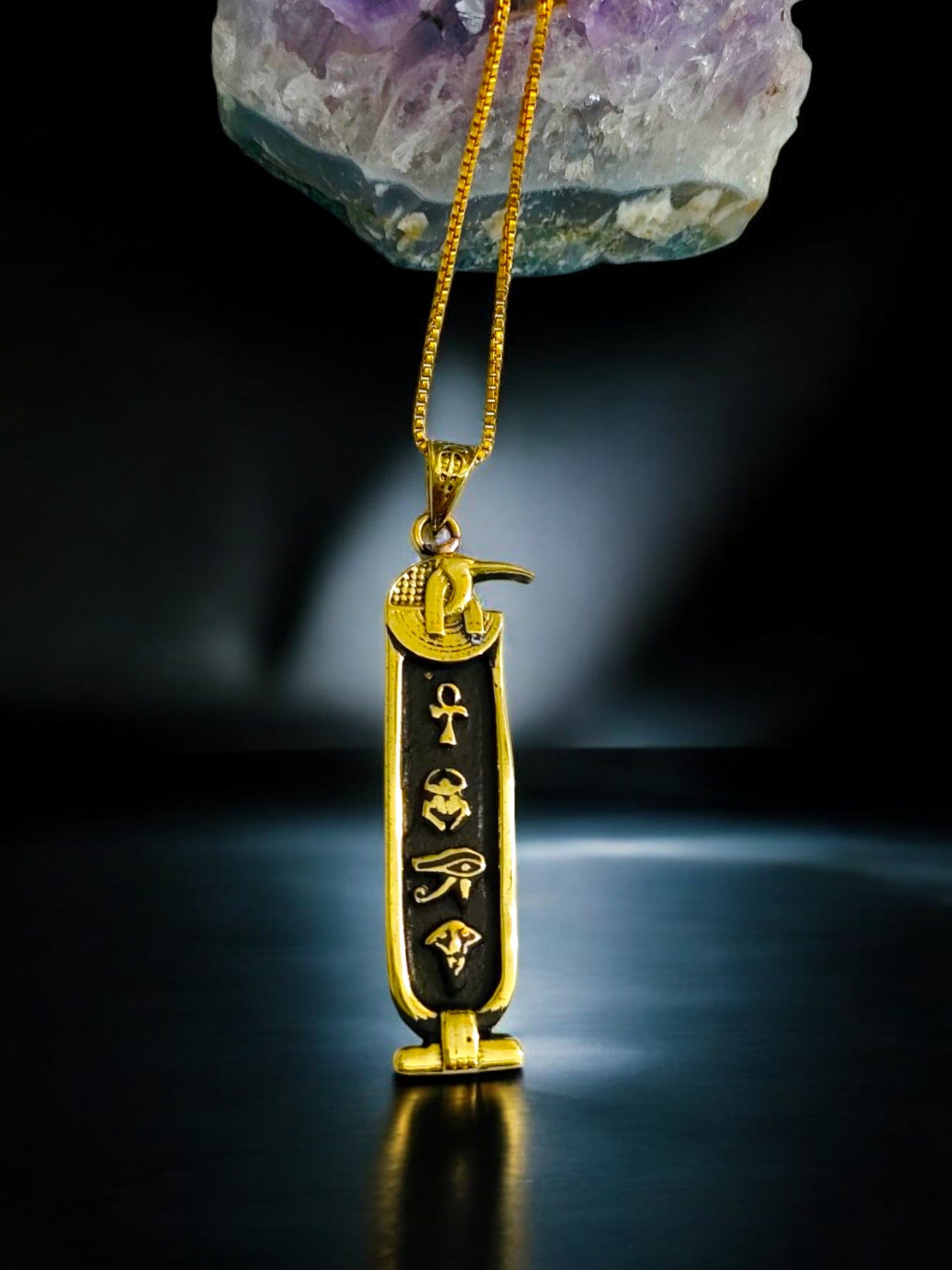 Gold God Thoth Cartouche Necklace | ancientegyptjewelry